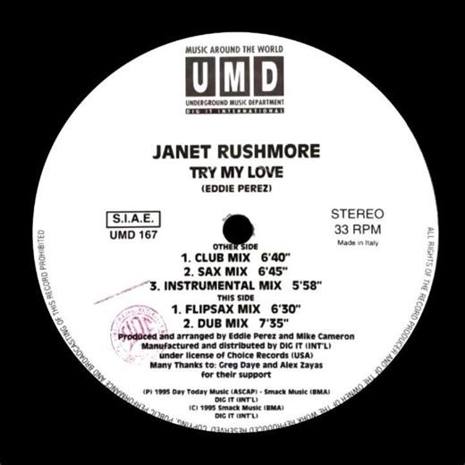 Dat Vibe on Instagram: "⚠️ SWIPE FOR MORE ⭐ BEST OF 2025 ⭐ PART. 1 ⚠️ Janet Rushmore - Try My Love (Flipsax Mix) [Underground Music Department - UMD 167] US, 1995 And that's a wrap for 2025 !!! With a bangin' closing post and this hot smackin' cut from Janet Rushmore and New Jersey based producer Eddie Perez. Incredible b-side versions that simply went through the diggers nets ! What a year of goodies for Dat Vibe, in 2025 wish to thank you all for your support and continuous digging : -+500k vi