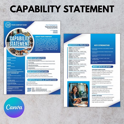 Capability Statement Canva Template, Business Capability Statement Design, Company Overview, Government Contracting Business Documen - Etsy