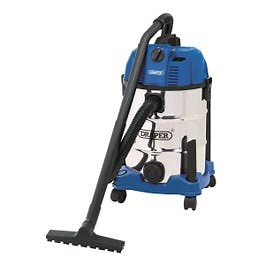 Draper 30L Wet and Dry Vacuum Cleaner with Stainless Steel Tank (1600W) - Blue & Silver