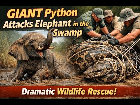 GIANT Python Attacks Elephant in the Swamp – Dramatic Wildlife Rescue!