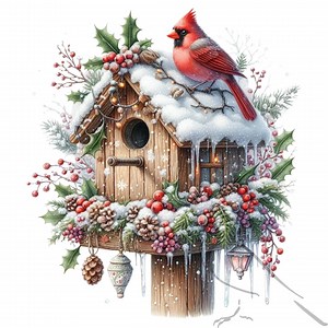 Christmas Cardinal Clipart PNG: Holiday Birdhouse Designs (set of 16) - Etsy