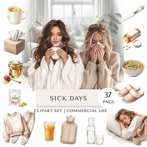 Sick Days Clipart Set | Health Home Comforts Digital Stickers - Etsy