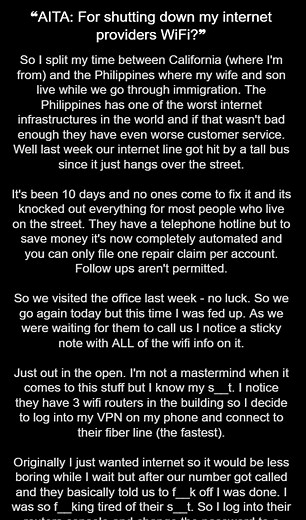AITA: 📣 💡 🌠 For shutting 🚓 down my 🐝 internet providers WiFi? | Reddit Story Creations