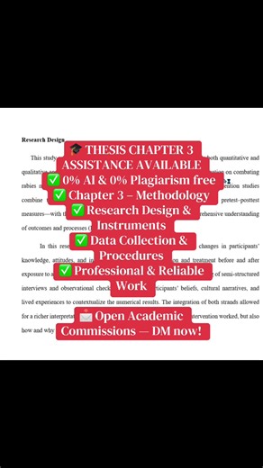 🎓 THESIS CHAPTER 3 ASSISTANCE AVAILABLE ✅ 0% AI & 0% Plagiarism free ✅ Chapter 3 – Methodology ✅ Research Design & Instruments ✅ Data Collection & Procedures ✅ Professional & Reliable Work 📩 Open Academic Commissions — DM now! #thesis #commissionsopen #research #fyp #academiccommissionsph