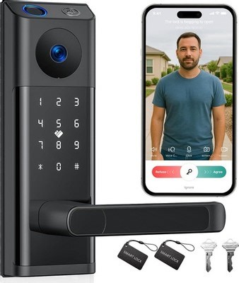 WiFi Video Smart Lock with Camera & Doorbell Keyless Entry Handle for Front Door | eBay