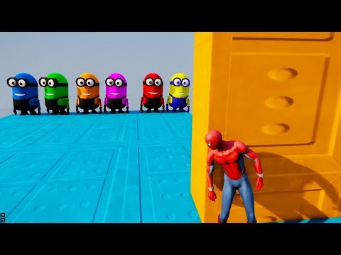 GTA 5 EPIC RAGDOLL SHOW SPIDERMAN VS COLOUR MINIONS FALLS & FAILS LIVE GTA V