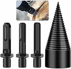 sportuli Firewood Log Splitter Drill Bit, 3Pcs Removable Wood Splitter Drill Bits, Heavy Duty Drill Screw Cone Driver for Hand Drill Stick-hex+Square+Round (32mm)