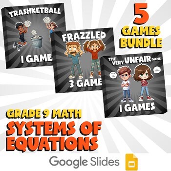5 No Prep Math Games Bundle A - Systems of Equations - Grade 9 Review Activity