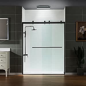 Woodbridge 56-60" Wx76 H Double Sliding Shower Door,3/8"(10mm) Tempered Glass with Explosion-Proof Film,Frameless Design & 2 Ways Opening,Matte Black Finish