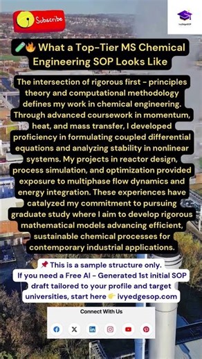 🧪🔥 Sample Statement of Purpose for MS in Chemical Engineering #SOPTips #chemicalengineering