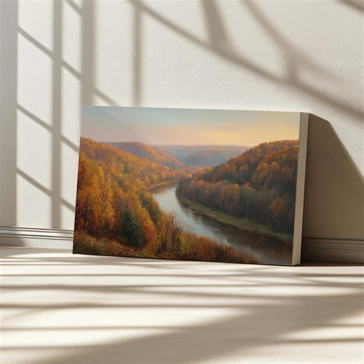 Cuyahoga Valley National Park Sunrise Canvas, Cuyahoga River Wall Art, Ohio Autumn Fall Foliage Art, Forest Stream Nature Landscape Painting - Etsy