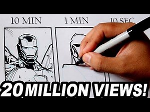 DRAWING IRON MAN in 10 MINUTES, 1 MINUTE & 10 SECONDS!