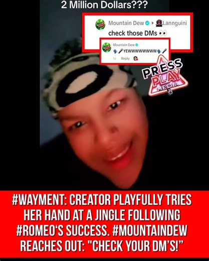 Pressplay Media Company | #pressplay▶️: #wayment: A creator that goes by #lannguini, playfully tried her hand at a jingle following #Romeo‘s $2M success with Dr.... | Instagram
