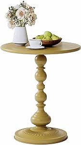 XIV Metal Small Round Side End Table, Vintage Matte Coffee Drink Cocktail Table, Accent Pedestal Table for Living Room Corners and Small Spaces, 21” Height (Gold)