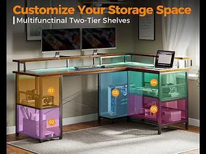 ODK 66'' L-Shaped Gaming Desk with Power Outlet & LED Lights Review | Reversible Desk