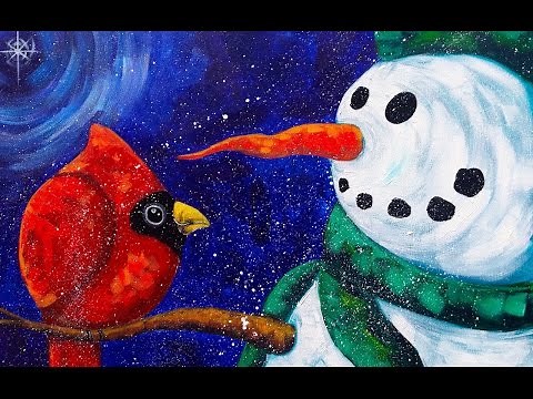 Beginners acrylic painting | Snowman with Cardinal | The Art Sherpa paint along | TheArtSherpa