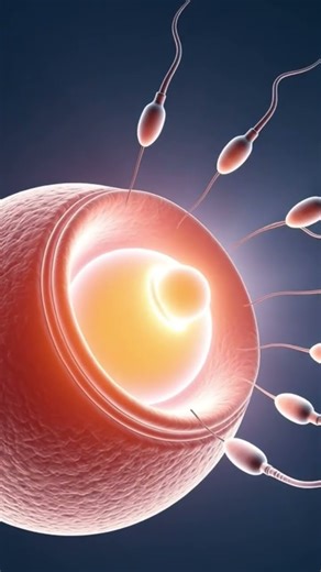 Fallopian Tube: Sperm navigate through winding tube with soft anatomical lighting highlighting walls