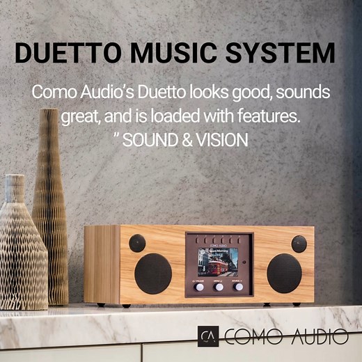 5.2K views · 33 reactions | Enjoy your music in two-channel stereo with Como Audio's Duetto Music System. With Duetto, you can access Internet & FM Radio, Spotify Connect, Bluetooth Streaming and more. Plus, you can easily connect a CD Player (not included) to one of the two Aux Inputs. Learn more at https://bit.ly/CADuetto | Como Audio | Facebook