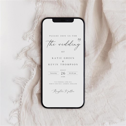 Minimalist Electronic Wedding Invitation, Editable Wedding Digital Invite, Elegant Wedding E-vite, Smartphone Invitation Template, WI-157 - Etsy