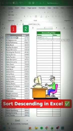 Sort Decenting in excel ✅📈 #excel #viral #exceltricks #shrots #short