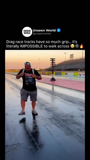 Unseen World on Instagram: "You might think a drag strip is just smooth concrete… but this surface is engineered to be STICKIER than glue. 🫡 They spray a special resin called VHT Trackbite, mixed with rubber from hundreds of runs, creating a layer so strong that tires lock in instantly — and humans? Yeah… they can barely take two steps without getting stuck. 😂 This insane grip is the reason top-fuel dragsters can launch with 11,000+ horsepower without spinning out. Every ounce of power goes st