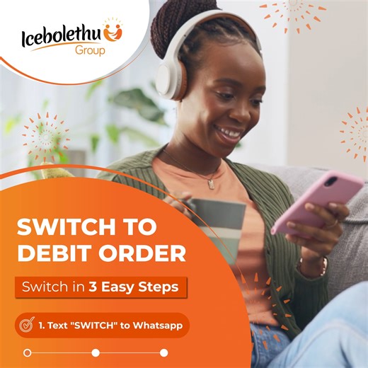 Switching to DEBIT ORDER is easy! Just follow these 3 steps: 1. Text "SWITCH" to our WhatsApp number: 079 792 6827 2. Sign the Mandate Form (send back via WhatsApp) 3. You're switched! Hassle-free payments, every time. Make the switch today! #SwitchToDebitOrder #TextSwitch #IcebolethuDebits | Icebolethu Group