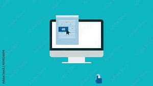 User clicks on digital ad webpage, pay per click advertising business paid media marketing video animation conceptual clip.