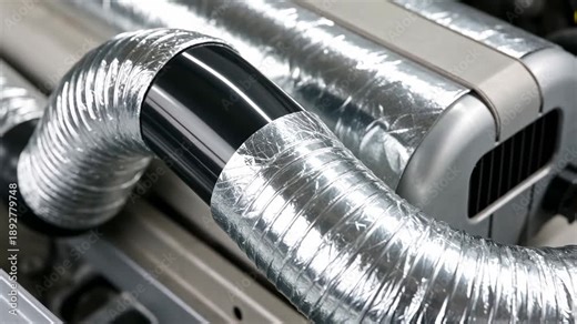 Electric vehicle battery cooling system with flexible metal duct for sustainable transportation, showing advanced batteries, efficient cooling, metallic ducts, and optimal temperature management