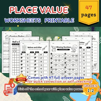Back to School Place Value Bundle Easel 1st & 2nd Grade Math Practice 47 pages