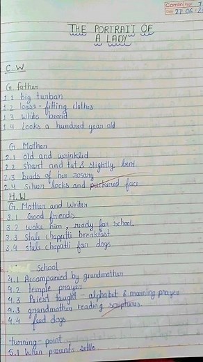 PORTRAIT OF A LADY - NOTE MAKING CLASS 11TH || #notemaking #english #class11th #shorts #education