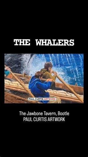 Paul Curtis Artwork on Instagram: "THE WHALERS This mural, depicting a whaling crew at sea, was painted by Paul Curtis at @thejawbonebootle in Bootle, Liverpool in January 2025. The Jawbone Tavern, found on Litherland Road, originally opened in 1802 and was named after the whaling fleets based at Bootle Docks. The mural is a nod to the history of the area. The mural was particularly difficult to paint due to the many different surfaces and all the doorways and windows. It was also bitterly cold 