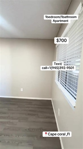 Still Available!! Title: Rent to Own Price: $700 1bedroom, 1bath Apartments in the area, estimated cost $700 per month. Stove and refrigerator included, Gas heat and trash is included in rent All pets allowed.. text/call: 1(945)392-9501 Address:Cape Coral,Fl #fyp #viral #viralvideo #foryoupage #goviral #apartmenttour #housetour #rental #capecoral #capecoral #capecoralflorida