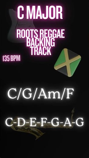 C Major Roots Reggae Backing Track with Scale and Chords. 135 BPM