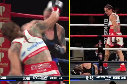 ‘Embarrassing’ – Fans annoyed by screaming commentator as MMA legend Cris Cyborg scores stunning first-round one-punch KO in boxing fight