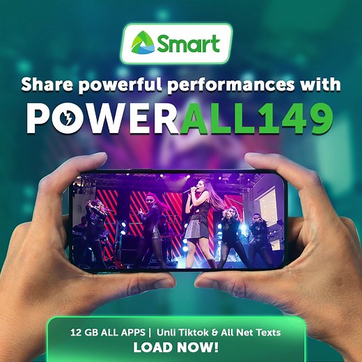 Watching a gig soon? 🎵Load Smart Power All 149 so you can liveshare stories with 12GB all apps Unli TikTok & All Net Calls and Texts! https://store1.smart.com.ph/addons/1403/ #LiveForRealWithSmart | Smart Communications, Inc.
