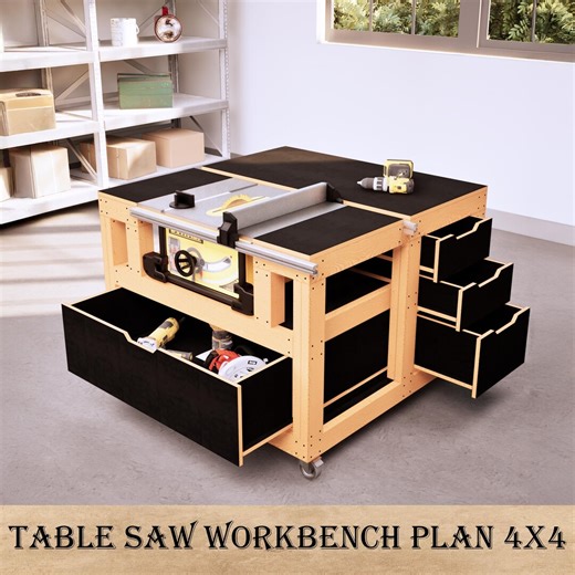 DIY 4x4 Workbench Plans With Table Saw Station, Bench With Drawer Storage, Digital PDF - Etsy
