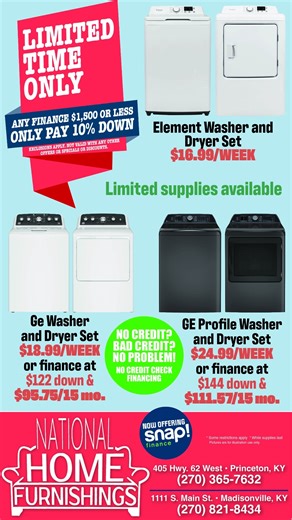 Upgrade your laundry game Is your old washer and dryer on its last spin? 🌀 It's time for an upgrade! Discover the latest in laundry technology at National Home Furnishings. Whether you're looking for efficiency or style, we have the perfect set to fit your home. Don't miss out on making laundry day a breeze! #LaundryGoals #HomeFurnishings #NewAppliances #HomeUpgrade | The Early Bird