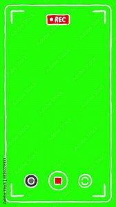 Mobile Phone Recording Screen Overlay Animation Background, Camera Viewfinder Screen Overlay, Isolated on Green Screen Background Suitable for Chroma, Vertical format
