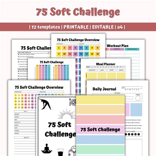 75 Soft Challenge Tracker Printable Editable | 75 Easy Challenges Planner | Editable 75 Soft Challenge Bundle PDF Digital Download - Etsy