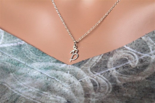 Sterling Silver Cursive Initial B Necklace - Etsy