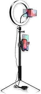 Ring Light with Selfie Tripod Stand & Cellphone Holder for Video Makeup,Camera Photography,10inch Led Lamp Ringlight for Recording,YouTube,Lighting for iPhone X Xs Max Xr 7/8 plus & Android (Black)