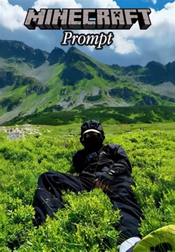 real human subject, realistic proportions, detailed clothing texture, Minecraft-style environment only, voxel blocks, pixel grass, cubic stones, square water blocks, do NOT convert the person into minecraft character, person stays photorealistic, environment is fully minecraft world, cinematic lighting, unreal engine style, minecraft shaders, wide angle, low perspective, dramatic landscape#dola #ai