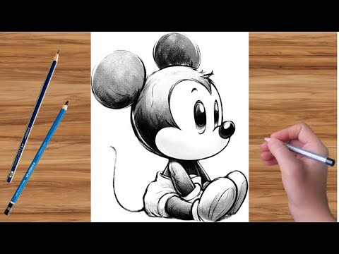 Classic Cartoon Mouse Sketch | Black & White Pencil Drawing