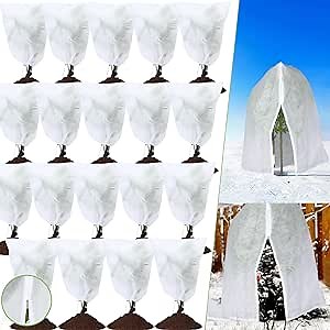Berlune Plant Covers Freeze Protection Winter Drawstring Plant Covers with Zipper Winter Frost Tree Cloth Blanket for Outdoor Plants Shrub Fruit Tree Potted (20 Pcs,23.6 x 31.5 Inch)