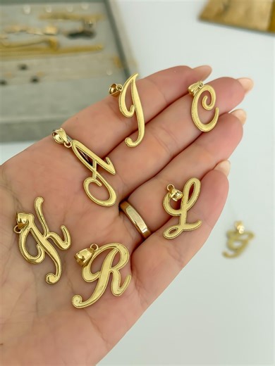 10k Solid Gold Big Cursive Initial Necklace, Large Cursive Initial Pendant, Personalized Gift Alphabet, Cursive Gold Letter Necklace Stamped - Etsy