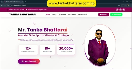 🚀 New Project Launched! 🌐 Check it out: www.tankabhattarai.com.np Designed, developed, and hosted the official portfolio website of Tanka Bhattarai 💻✨ Tech used: HTML, CSS, Bootstrap, JavaScript, GitHub Pages, Cloudflare Want a fast, secure, and stunning portfolio website? 💻✨ Send me a message and let’s build it together! | Rupak Shrestha