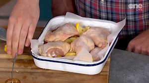 "This is all about being a little bit lazy... a one pan wonder!" Chef Adrian Martin is showing us how to make his lovely Harissa Chicken Tray Bake recipe 😋 | The Six O'Clock Show