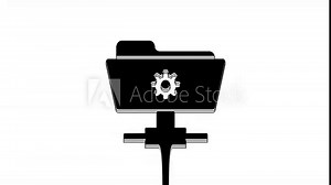 Black FTP settings folder icon isolated on white background. Software update, transfer protocol, router, teamwork tool management, copy process. 4K Video motion graphic animation