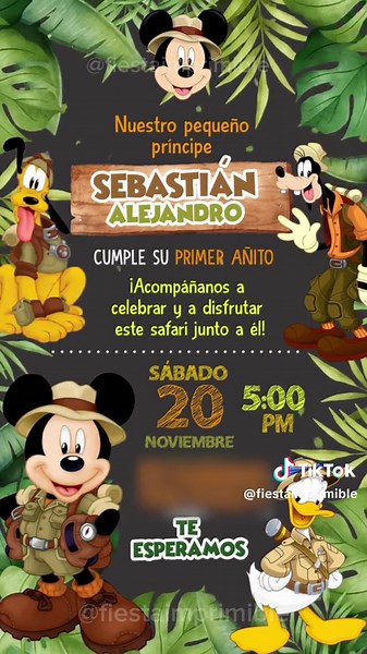 Mickey Safari Digital Invitation Ideas for First Birthday