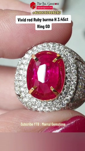 Natural Vivid Red Pigeon Blood Ruby Burma Ring with Diamonds